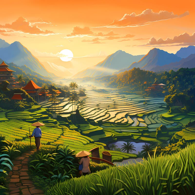AI Illustration of the Beautiful View of Traditional Rice Terraces ...