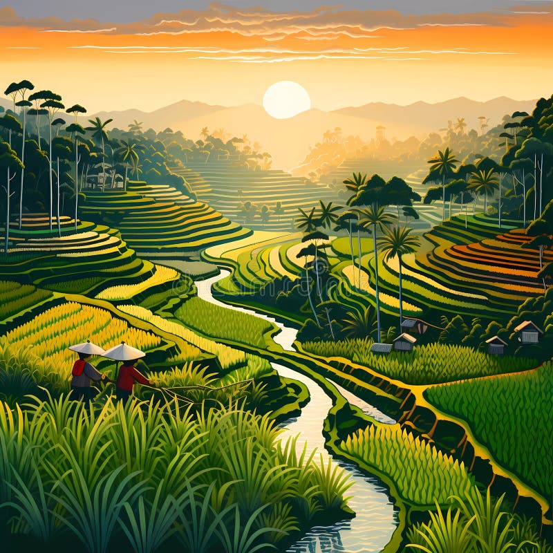 Illustration of the Beautiful View of Traditional Rice Terraces Stock ...