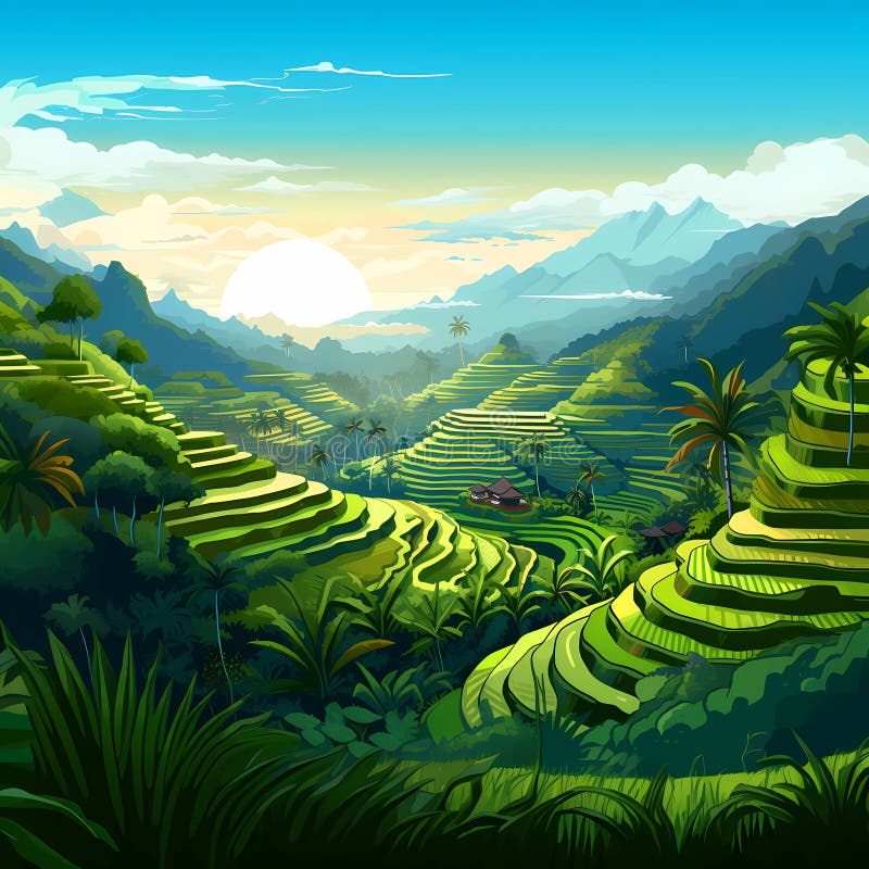 Illustration of the Beautiful View of Traditional Rice Terraces Stock ...