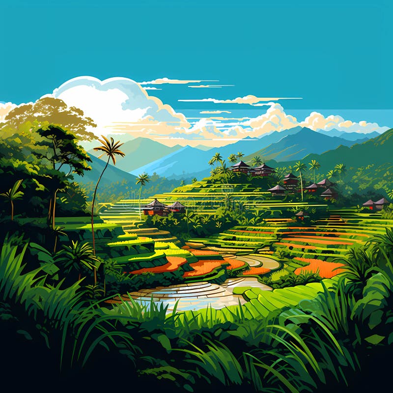 Illustration of the Beautiful View of Traditional Rice Terraces Stock ...