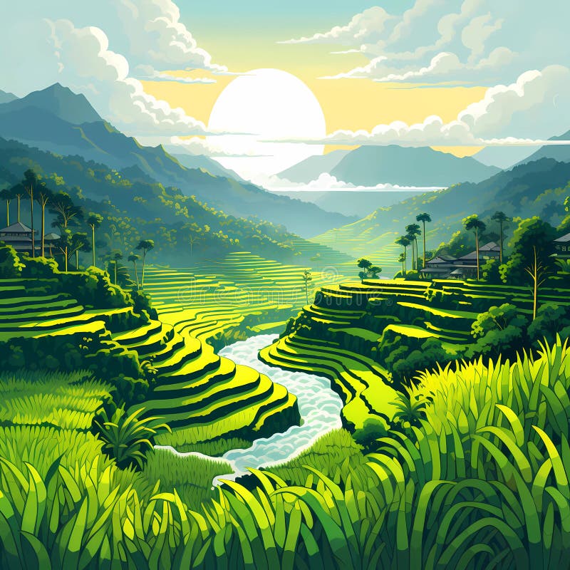 Illustration of the Beautiful View of Traditional Rice Terraces Stock ...