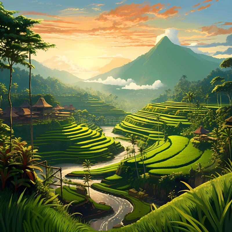 Illustration of the Beautiful View of Traditional Rice Terraces Stock ...