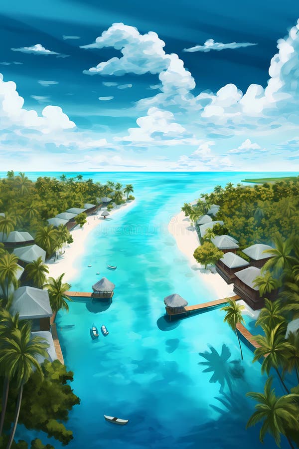 Illustration of a Beautiful View of a Tropical Island Stock Image ...