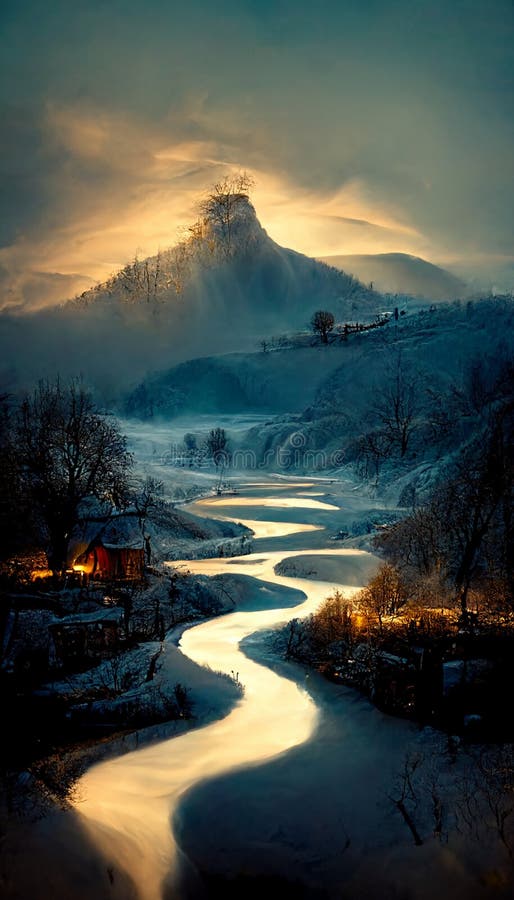 Illustration of Beautiful Wild Nature Landscape with Waterfall and ...