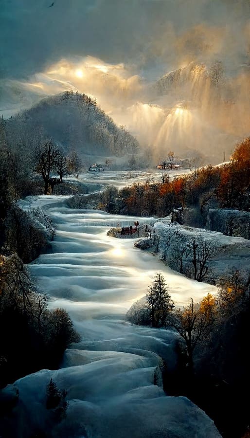 Illustration of Beautiful Wild Nature Landscape with Waterfall and ...