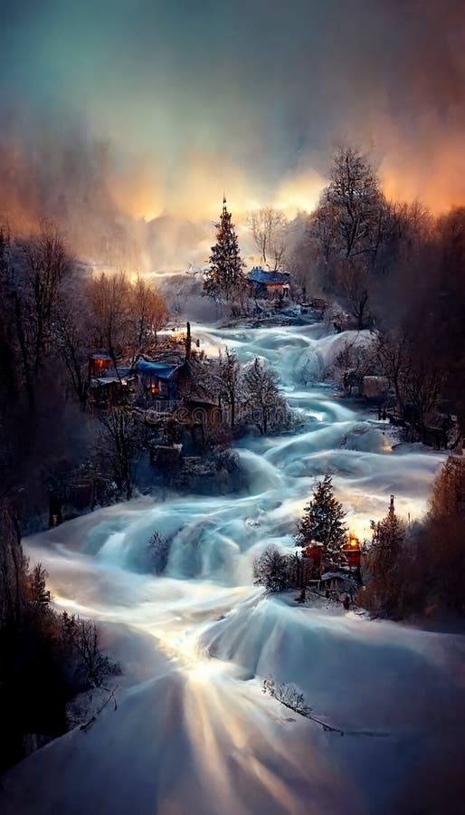 Illustration of Beautiful Wild Nature Landscape with Waterfall and ...