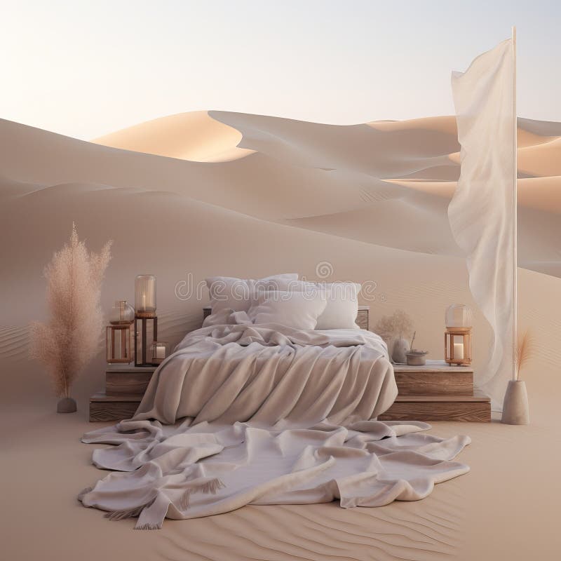 Illustration of a Bed Covered in a Dunes in the Desert in the Style ...