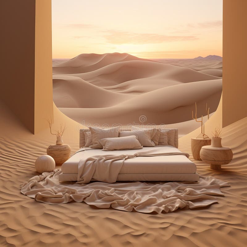 Illustration of a Bed Covered in a Dunes in the Desert in the Style ...
