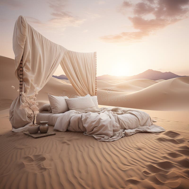 Illustration of a Bed Covered in a Dunes in the Desert in the Style ...