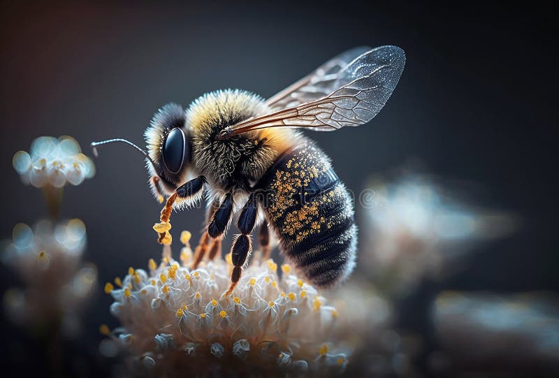 Illustration of Bee Sucking Pollen from a Flower , Pollination Concept ...