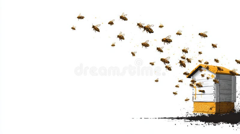 Illustration of a Beehive Box with Numerous Bees Flying Around in an ...