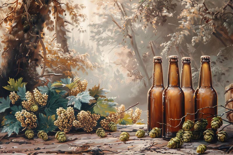 Beer Bottles and Hops Near the Woods, High Quality, High Resolution ...