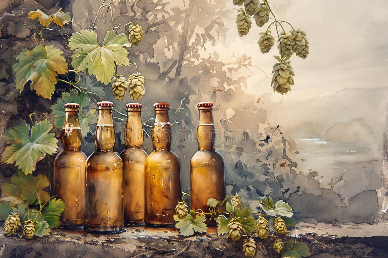 Beer Bottles and Hops Near the Woods, High Quality, High Resolution ...