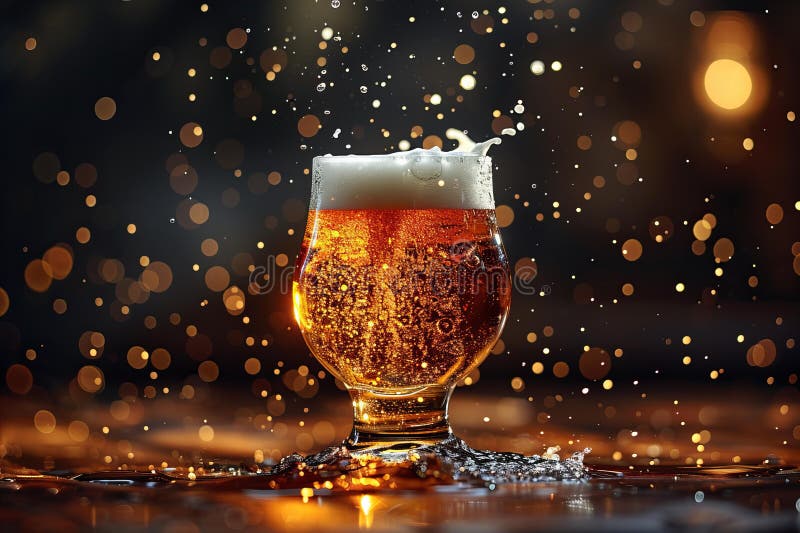 A Beer is Falling Out of a Glass on an Dark Background Stock ...