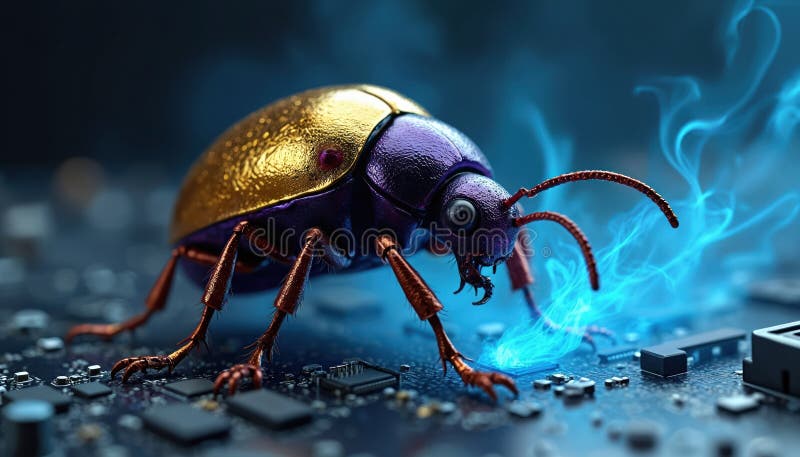 Illustration of Beetle Destroying Computer Circuit Board. Concept of ...