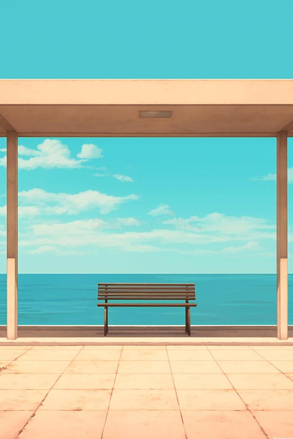 Bench on the Beach with Sea View Stock Illustration - Illustration of ...