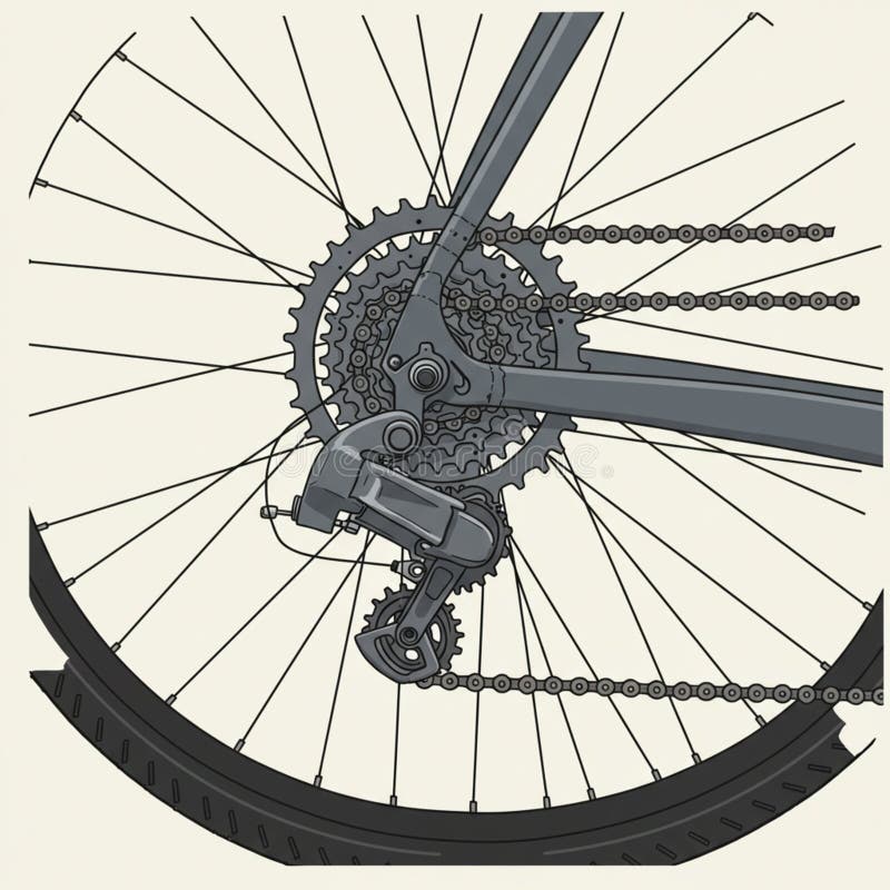 Illustration of a Bicycle S Rear Wheel and Drivetrain. Features Include ...