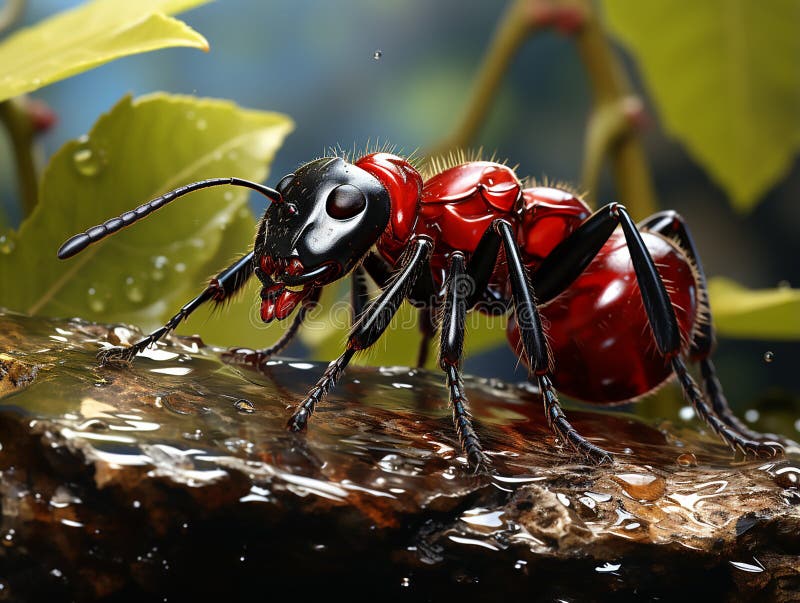 Illustration of a Big Ant Eating Apple on Leaf Back Stock Illustration ...