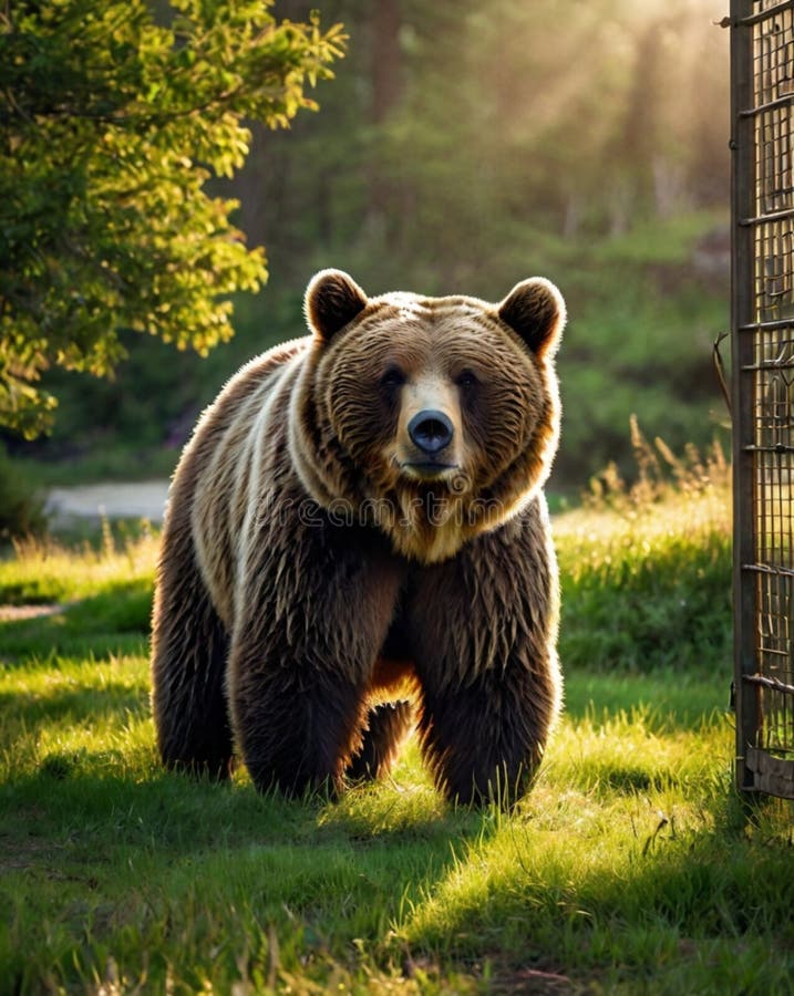 An Illustration of a Big Bear in a Protected Forest on Grass and Green ...