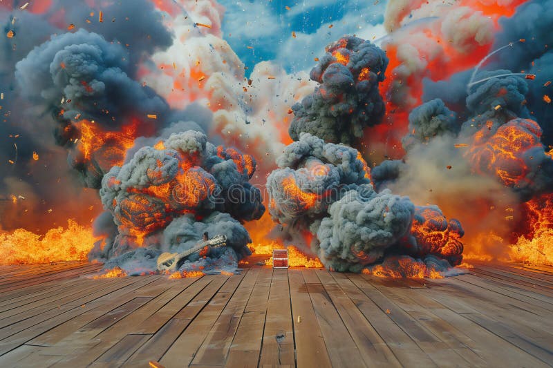 Illustration of a Big Explosion with Smoke and Fire on a Wooden Floor ...