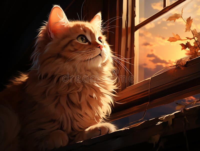 Illustration of Big Furry Cat Sitting on a Window Stock Illustration ...