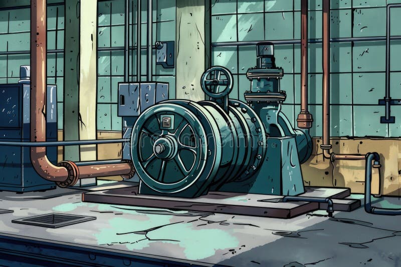 Illustration of a Big Green Machine in a Warehouse. Suitable for ...