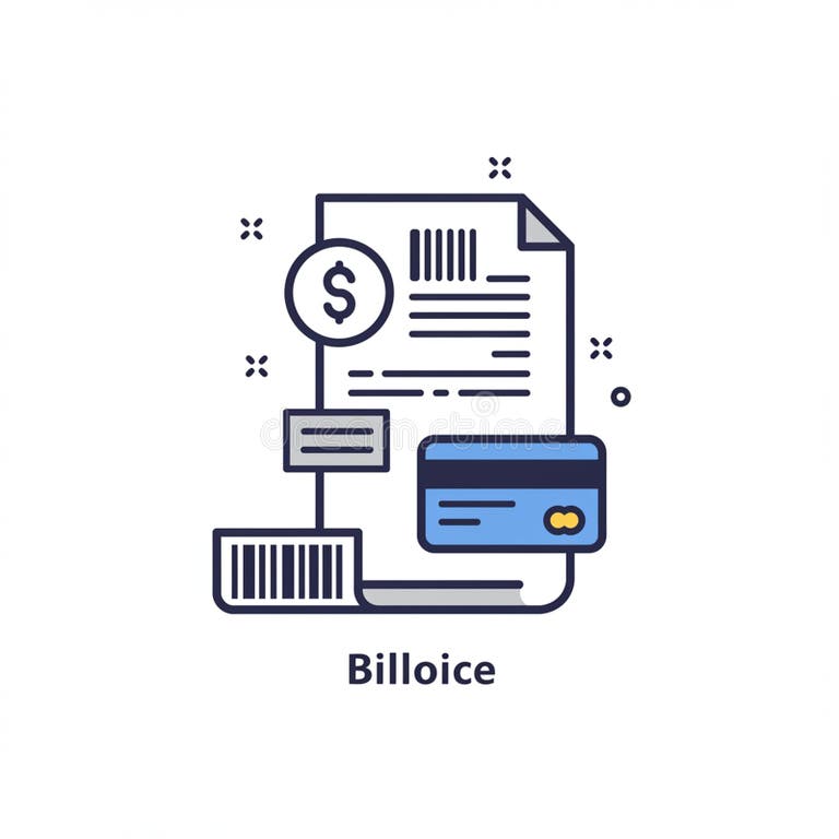 Illustration of Billing and Payment Elements. Features a Document with Text Lines and Stock ...