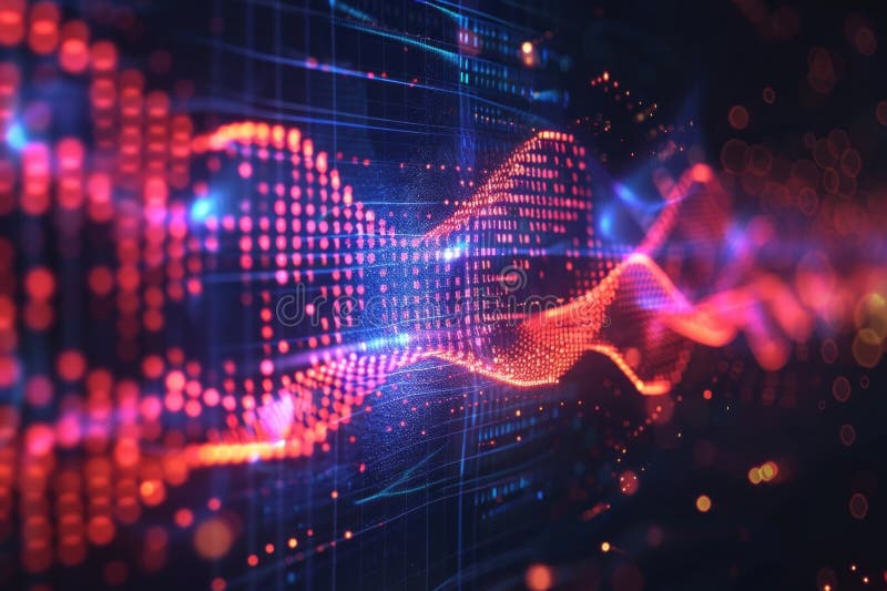 Illustration of Binary Data Flow Over a High-Speed Network Connection with Glowing Digital Wave ...