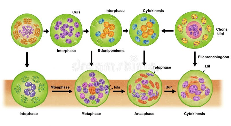 Illustration of a Biological Process, Possibly Mitosis, Depicting ...