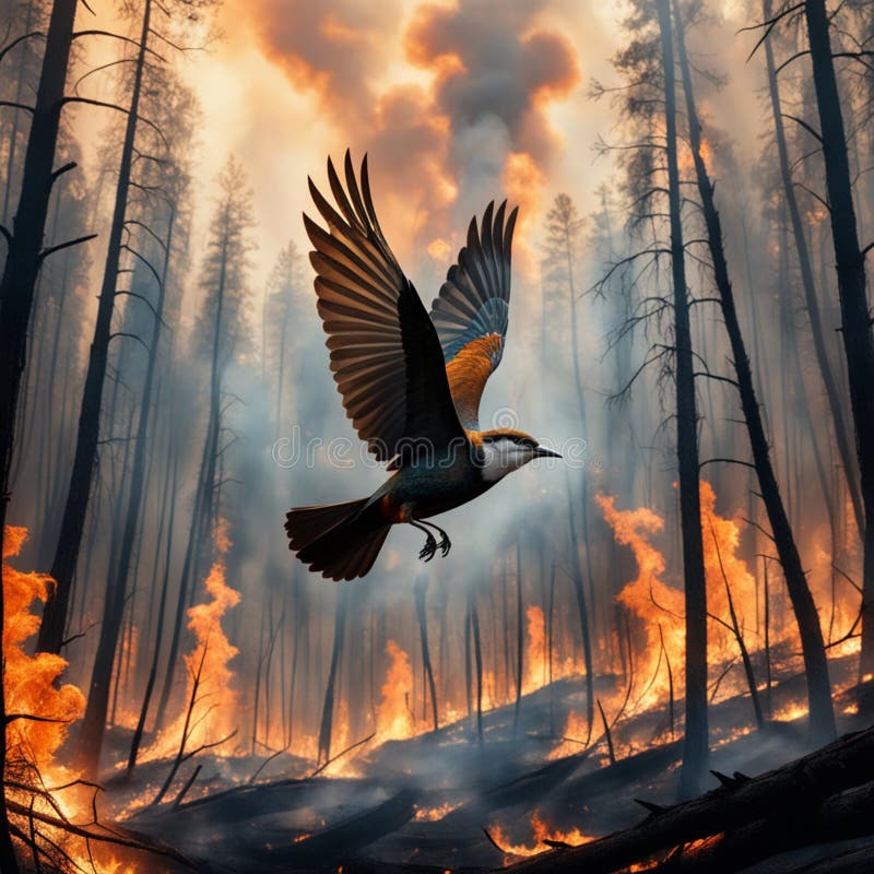 Illustration, a Bird in a Burning Forest Stock Illustration ...