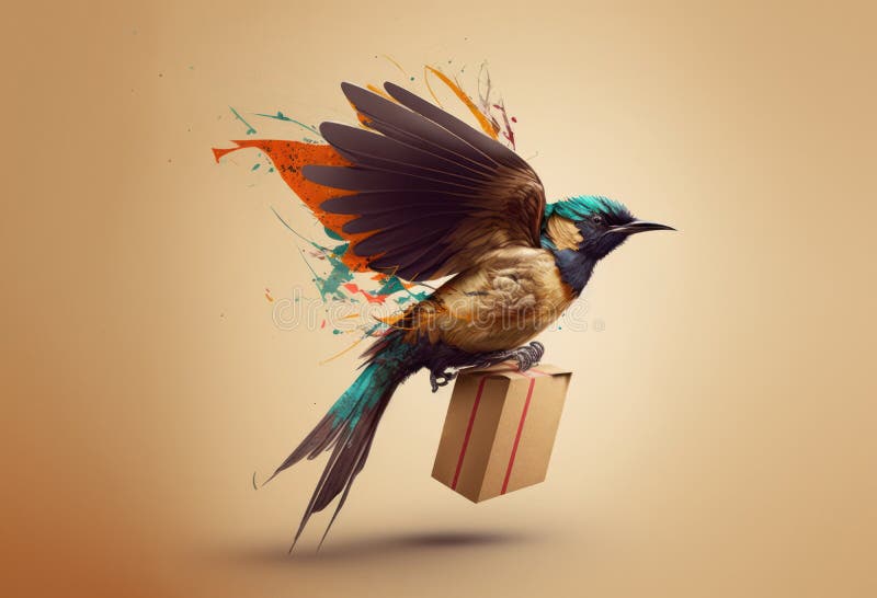 Illustration of a Creative Bird Delivering a Parcel in Digital Art ...