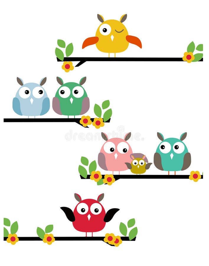 Illustration Bird Family on Tree Stock Illustration - Illustration of ...