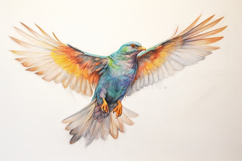 Illustration of a Bird in Flight Drawn in Coloured Pencil Side ...