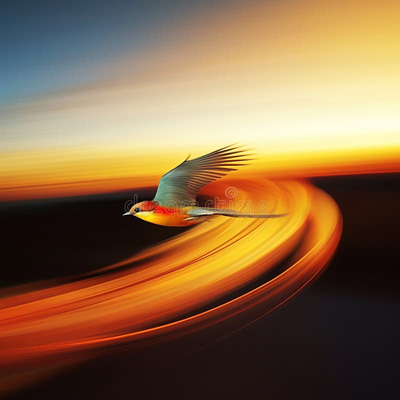 Illustration of a Bird Flying Fast and High in the Sky at Sunset ...