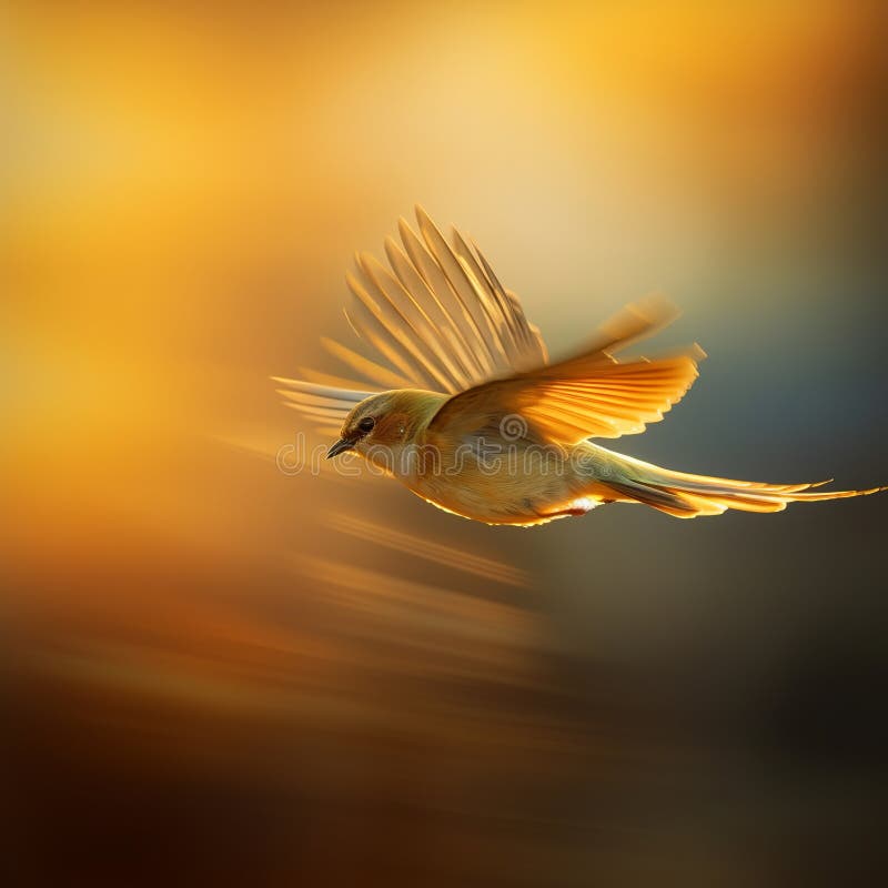 Illustration of a Bird Flying Fast and High in the Sky at Sunset ...