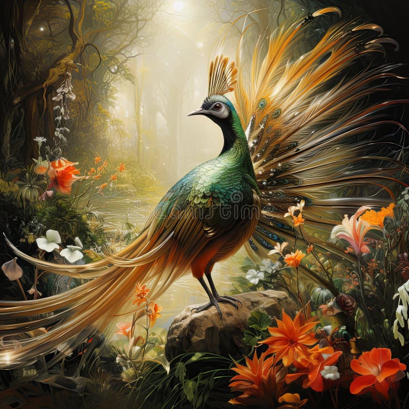 Illustration with Bird of Paradise in Forest , Generated by AI Stock ...