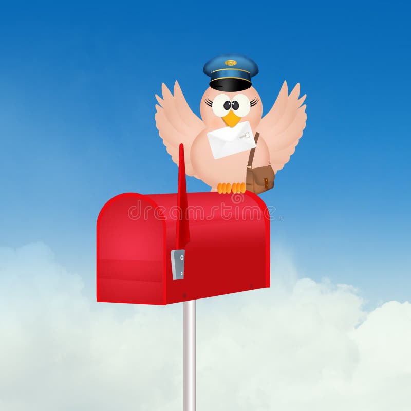 Bird postman at Christmas stock illustration. Illustration of post ...