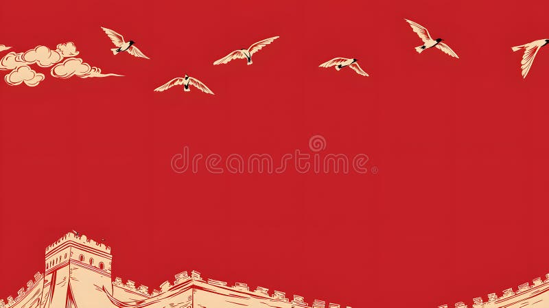 Illustration of Birds Flying Over a Red Background Stock Illustration ...