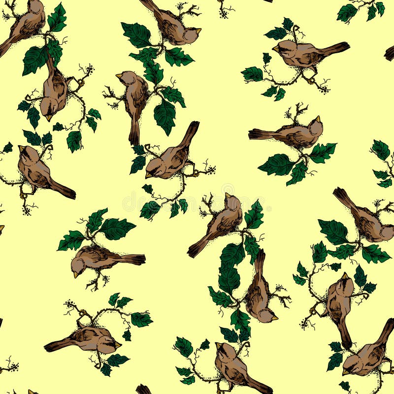 Illustration of Birds on a Yellow Background the Outline Drawing ...