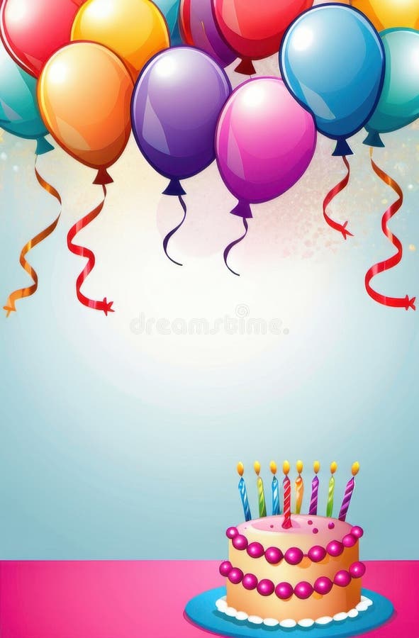 Illustration of a Birthday Cake and Balloons Stock Illustration ...