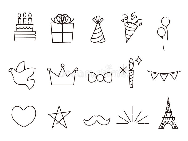 Birthday icon set stock vector. Illustration of drawn - 194534169