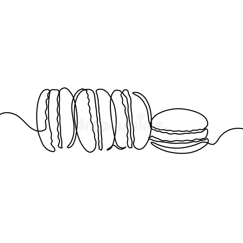 Macaroons Cookie Biscuit Line Continuous Drawing. One Line Illustration ...
