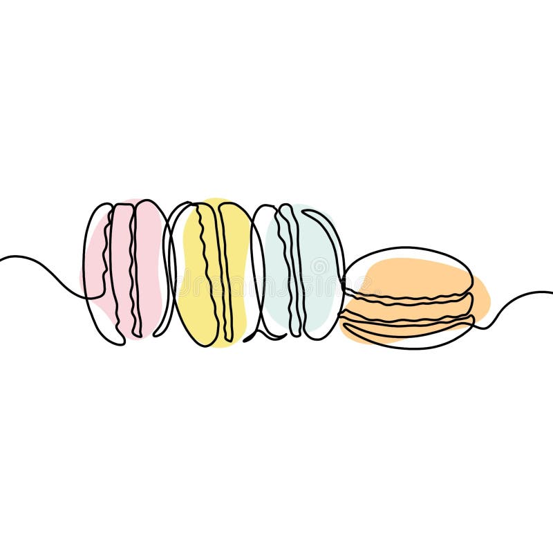 Macaroons Cookie Biscuit Line Continuous Drawing. One Line Illustration ...