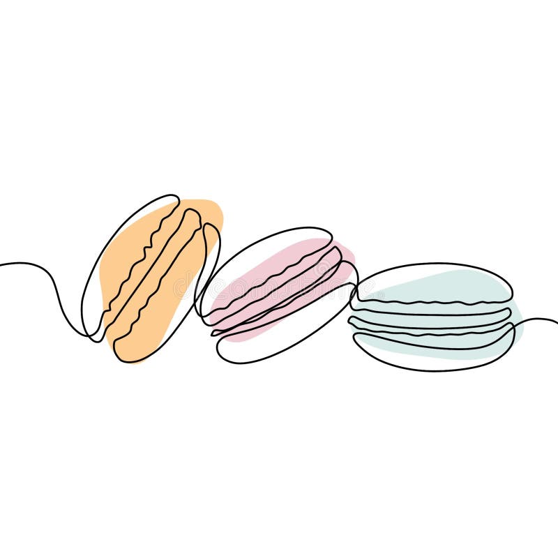 Macaroons Cookie Biscuit Line Continuous Drawing. One Line Illustration ...