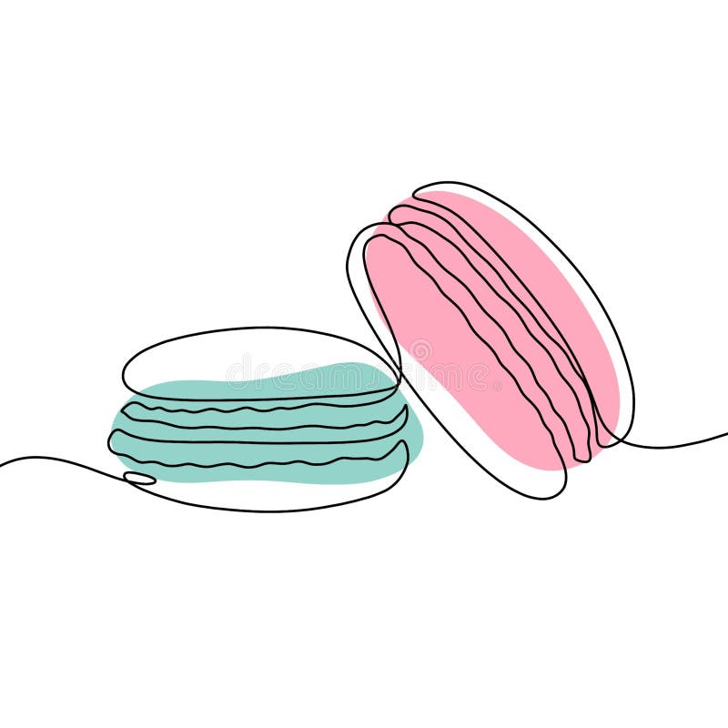 Macaroons Cookie Biscuit Line Continuous Drawing. One Line Illustration ...