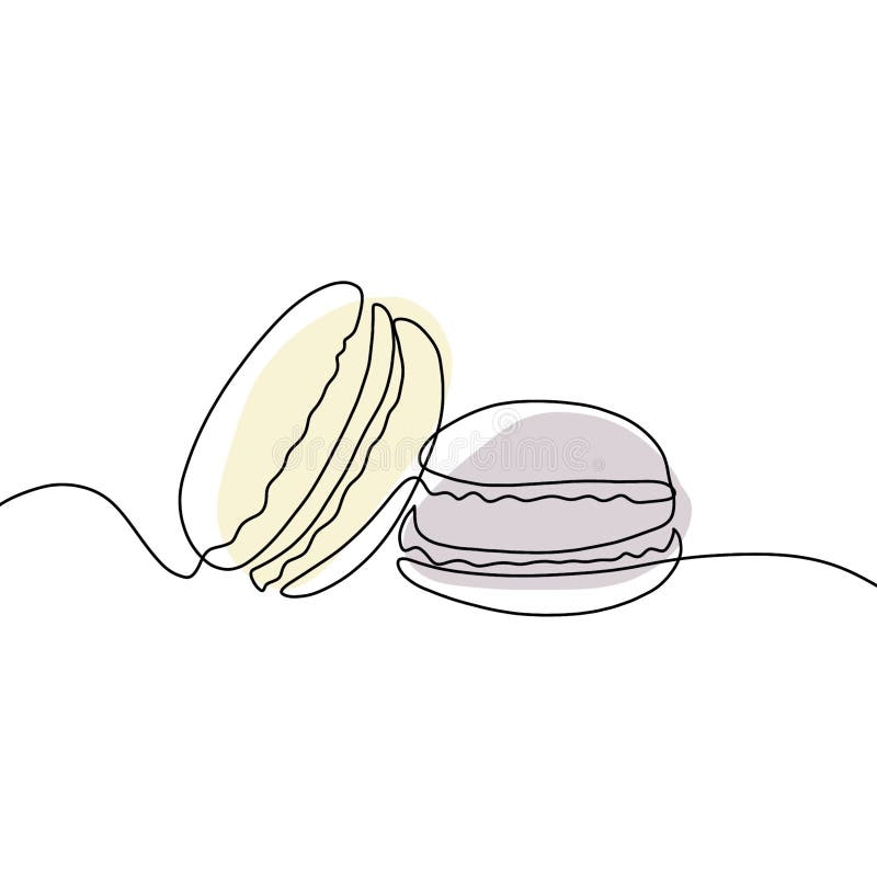 Macaroons Cookie Biscuit Line Continuous Drawing. One Line Illustration ...