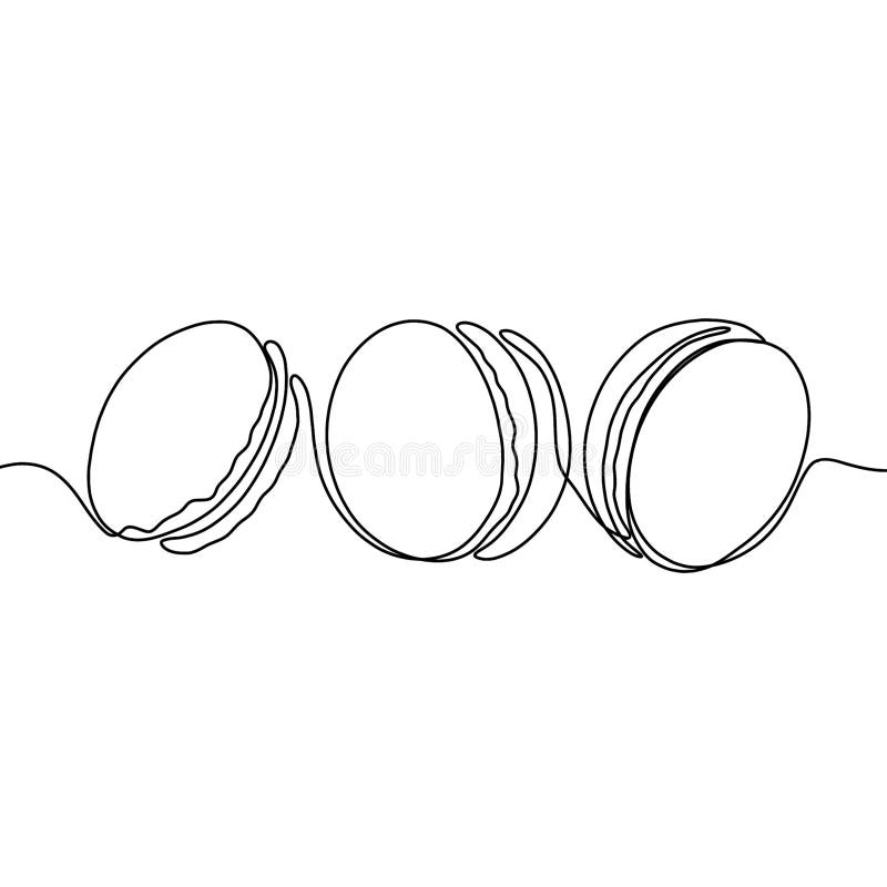 Macaroons Cookie Biscuit Line Continuous Drawing. One Line Illustration ...