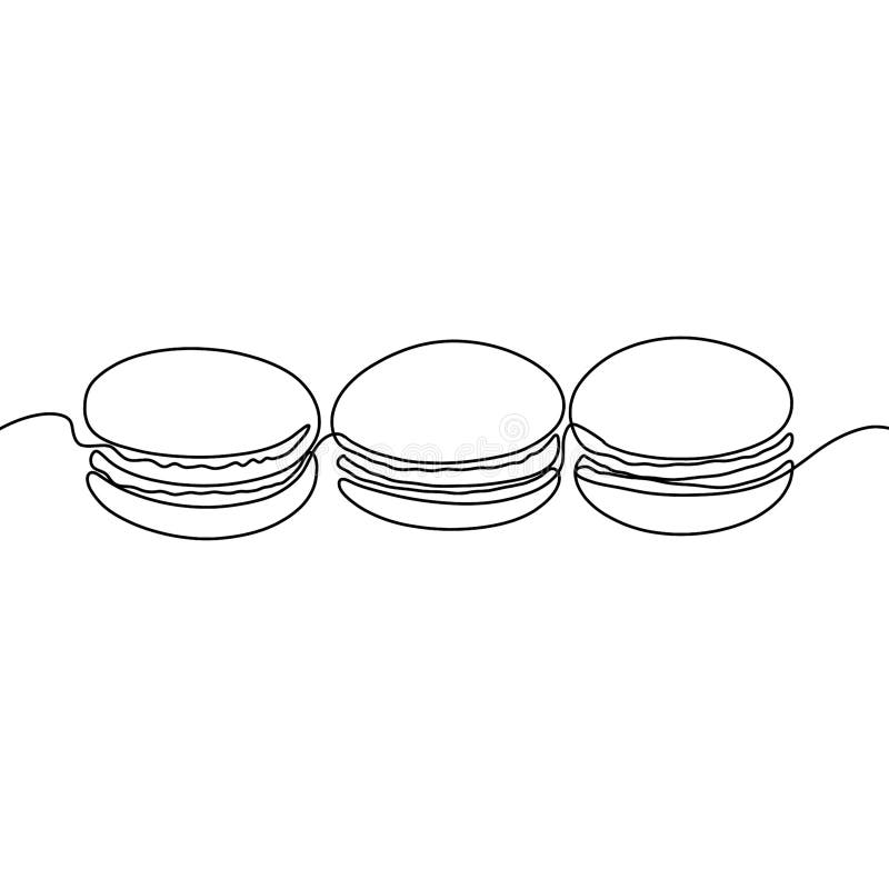 Macaroons Cookie Biscuit Line Continuous Drawing. One Line Illustration ...
