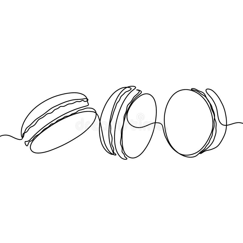 Macaroons Cookie Biscuit Line Continuous Drawing. One Line Illustration ...