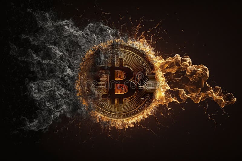 Illustration, Bitcoin Crypto Currency Burning Under Fire, Generative Ai ...